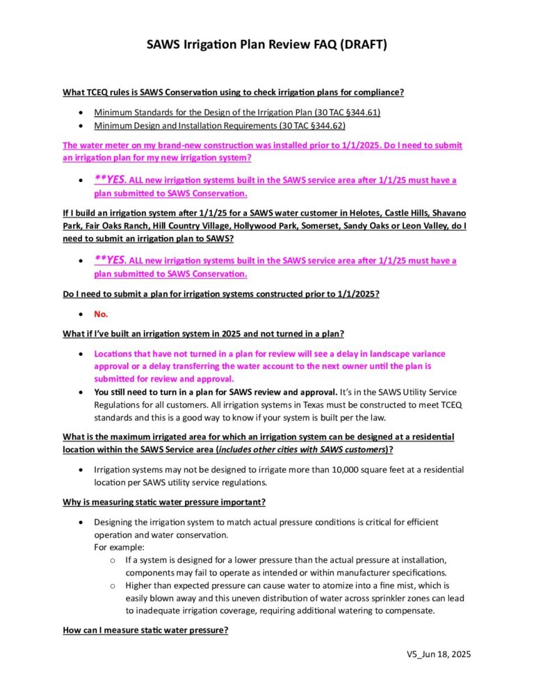 SAWS Irrigation Plan Review FAQ_v5 - San Antonio Water System
