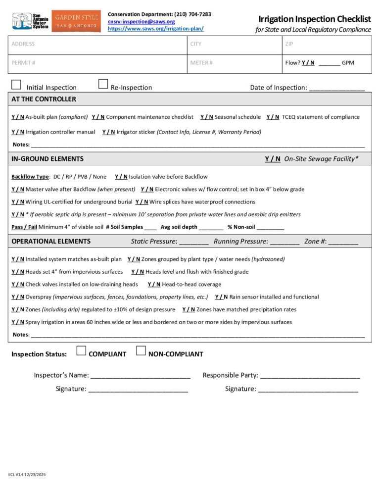 Irrigation Inspection Checklist_v1.4 - San Antonio Water System