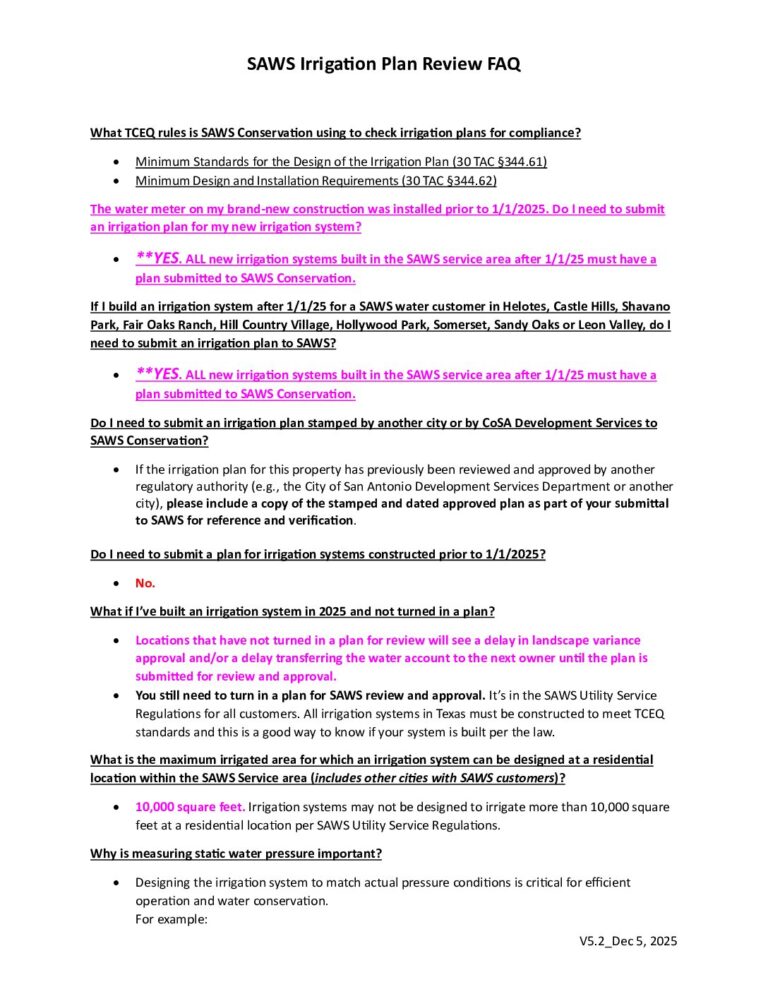 Irrigation Plan Review FAQ_v5.2 - San Antonio Water System